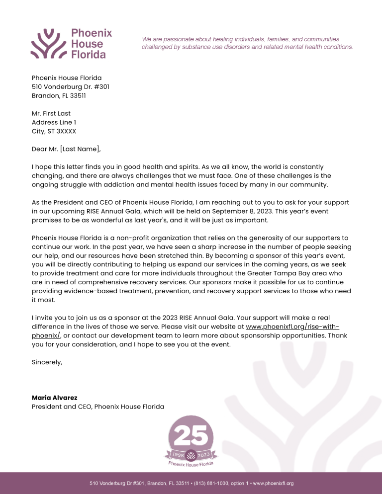 RISE Letter | Phoenix House Florida | Substance Use Treatment in Tampa